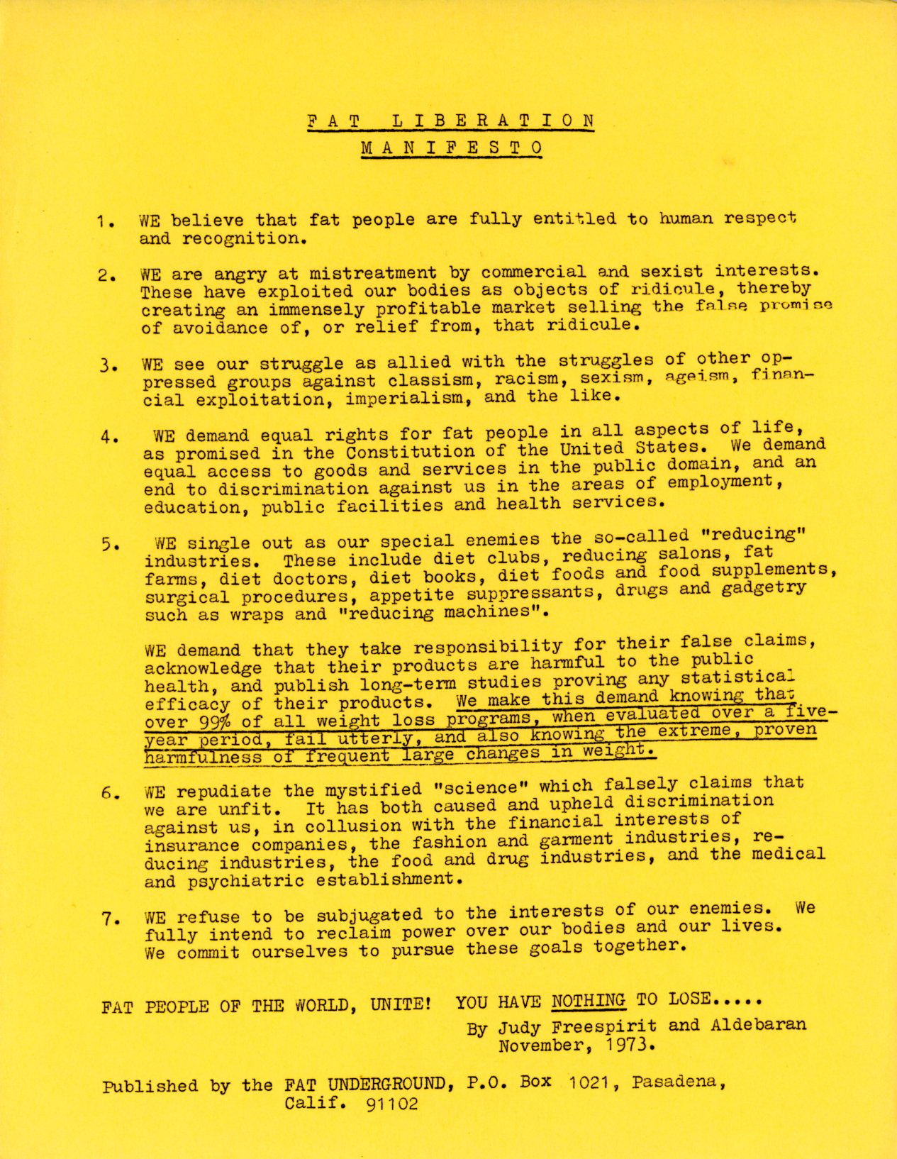 Fat Liberation Manifesto